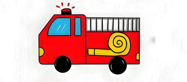 How to draw a fire truck in 7 simple and fun stages