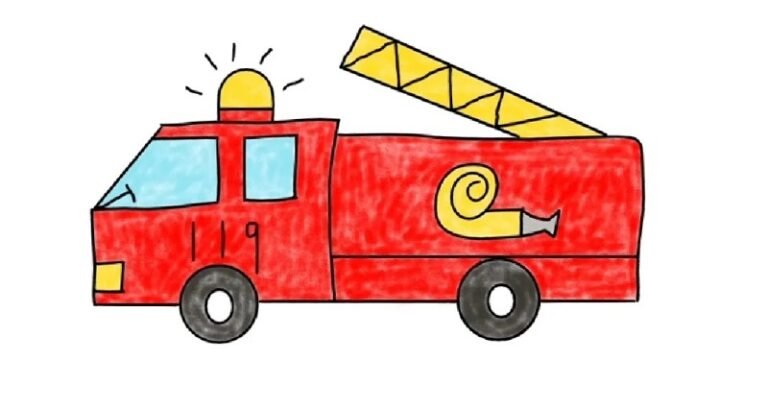 How to draw a fire truck in 7 simple and fun stages